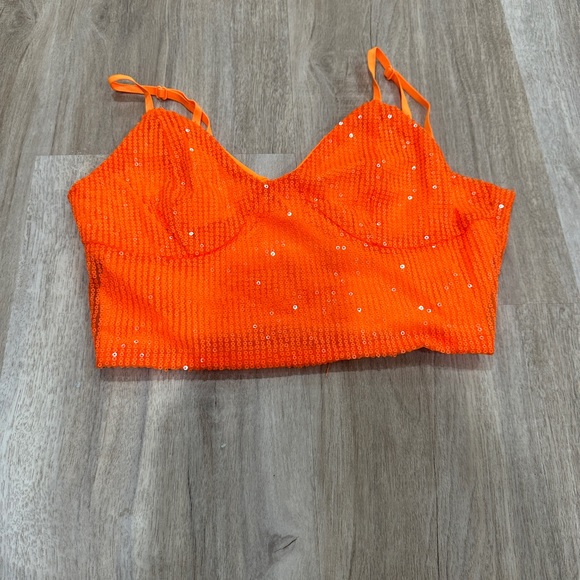 Tops | Sequin Bright Orange Cropped Tank Top | Poshmark